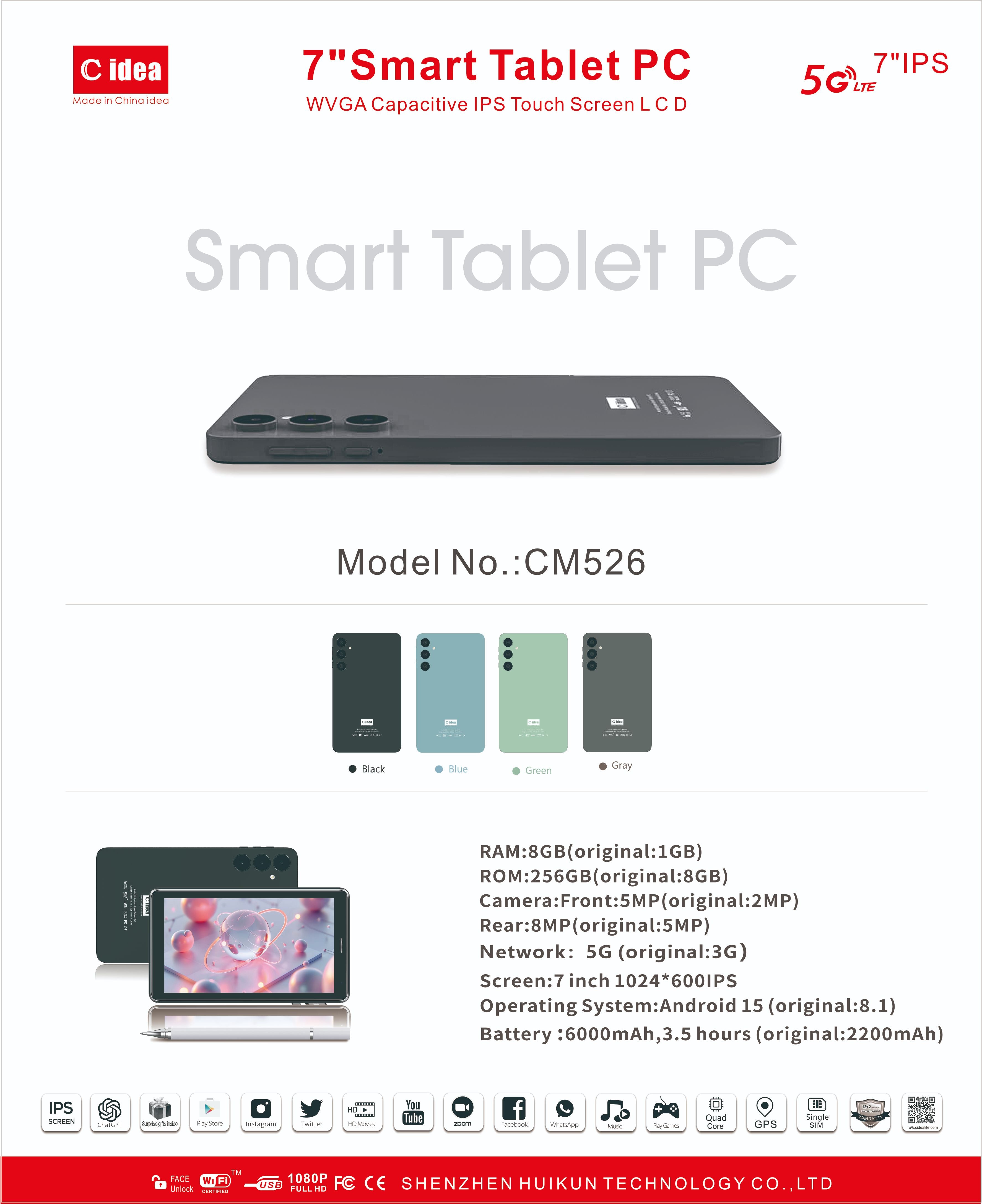 Cidea Tablette 7" CM526 256GB STOCKAGE ET 8GB RAM 6000mAh – EK TECH